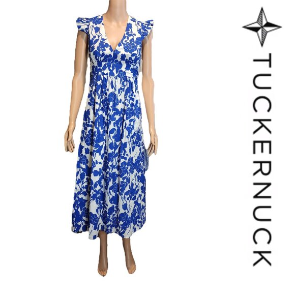 Tuckernuck | Dresses | Hyacinth House Blue Floral Ruffle Sleeve ...